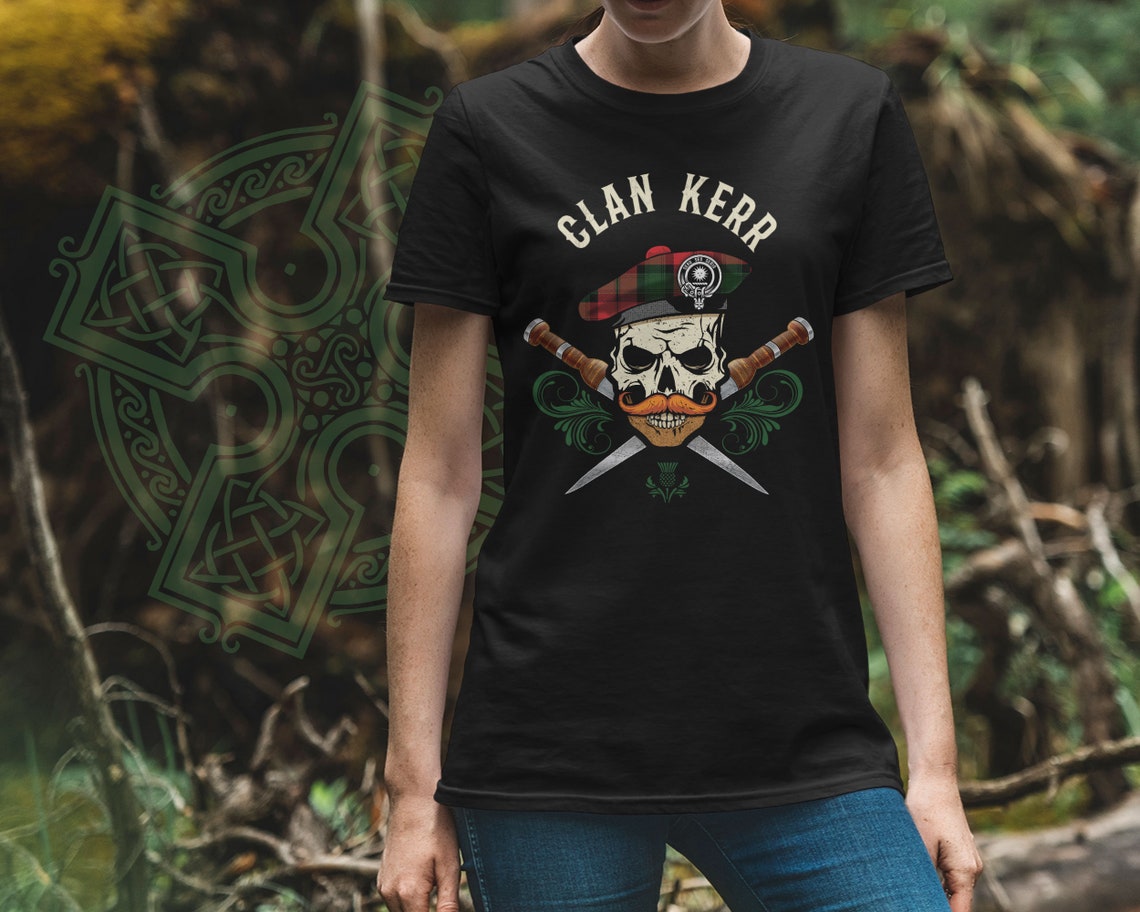 Clan Kerr Scottish Tartan Unisex T Shirt Biker Skull Kerr | Etsy