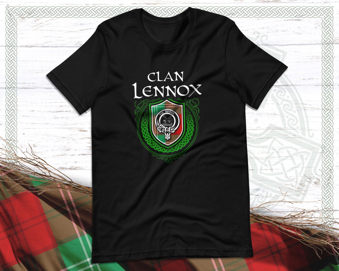 Clan Lennox Scottish Tartan T-shirt With Clan Crest Badge, Motto, and ...