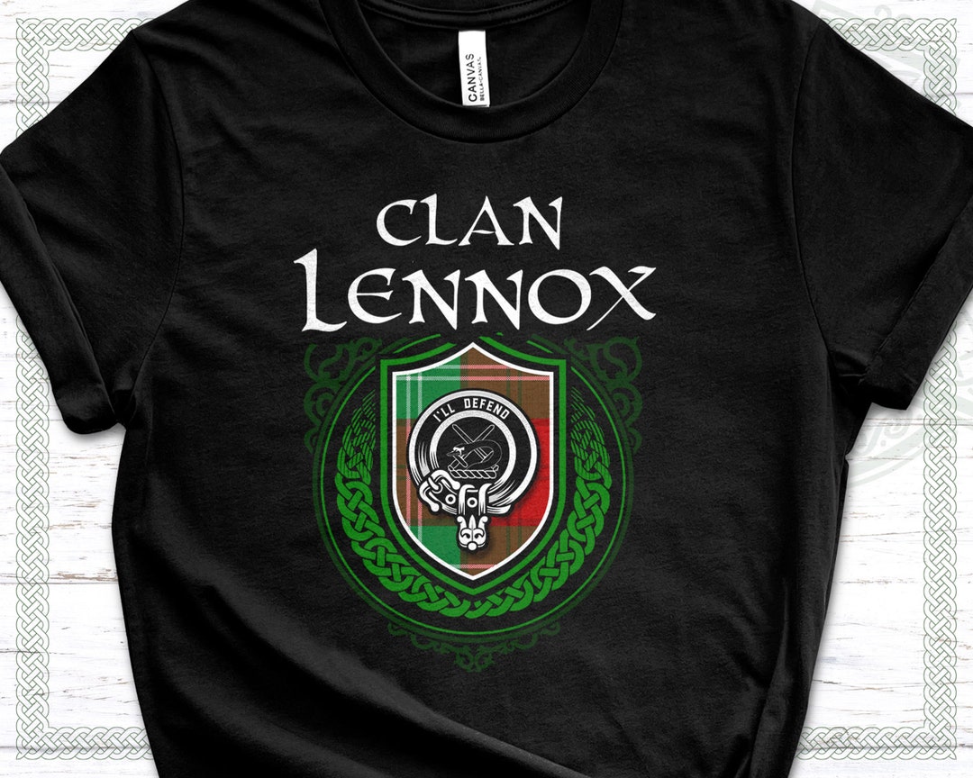 Clan Lennox Scottish Tartan T-shirt With Clan Crest Badge, Motto, and ...