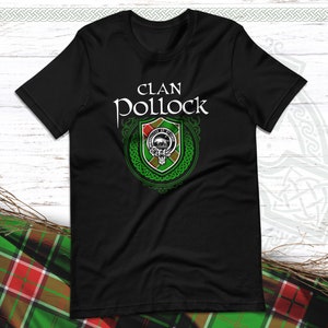 Clan Pollock Scottish Tartan T-shirt With Clan Crest Badge, Motto, and ...
