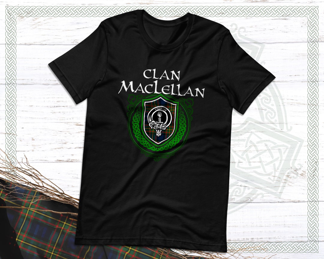 Clan Maclellan Scottish Tartan T-shirt With Clan Crest Badge, Motto ...