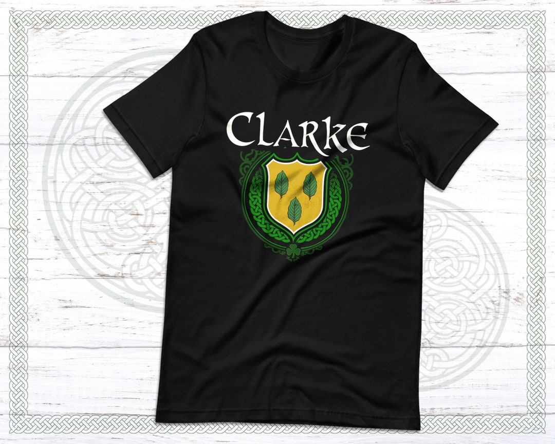 Clarke Family Crest T-shirt, Irish Coat of Arms, Celtic Surname - Etsy