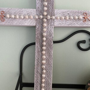 White Washed Wood Cross With Fresh Water Potatoe Pearls and Clear ...