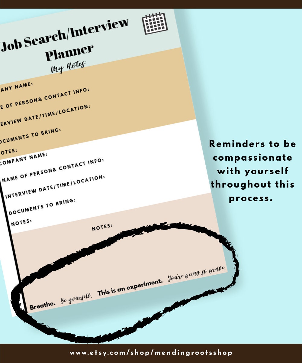 Job Search Planner Compassionate Reminders Insert, Digital Download ...