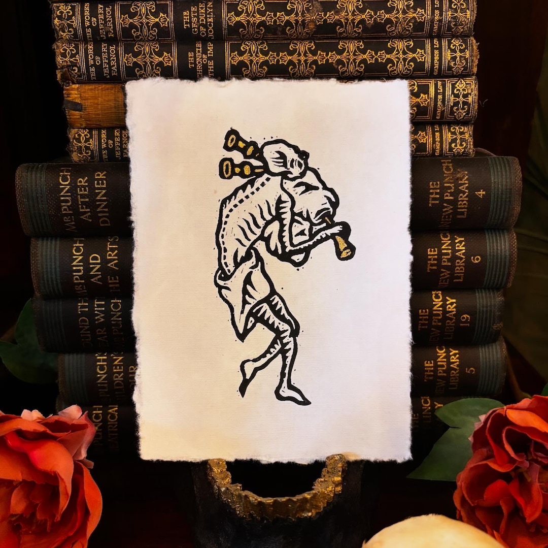 Memento Mori Skeleton Lino Print - Hand Made/ Hand Printed With Gold ...