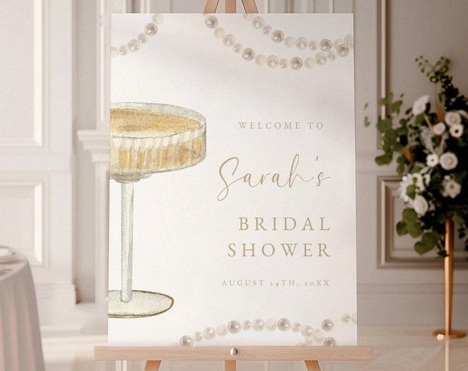 Custom Bridal Shower Welcome Sign, Pearls and Prosecco Bridal Shower ...