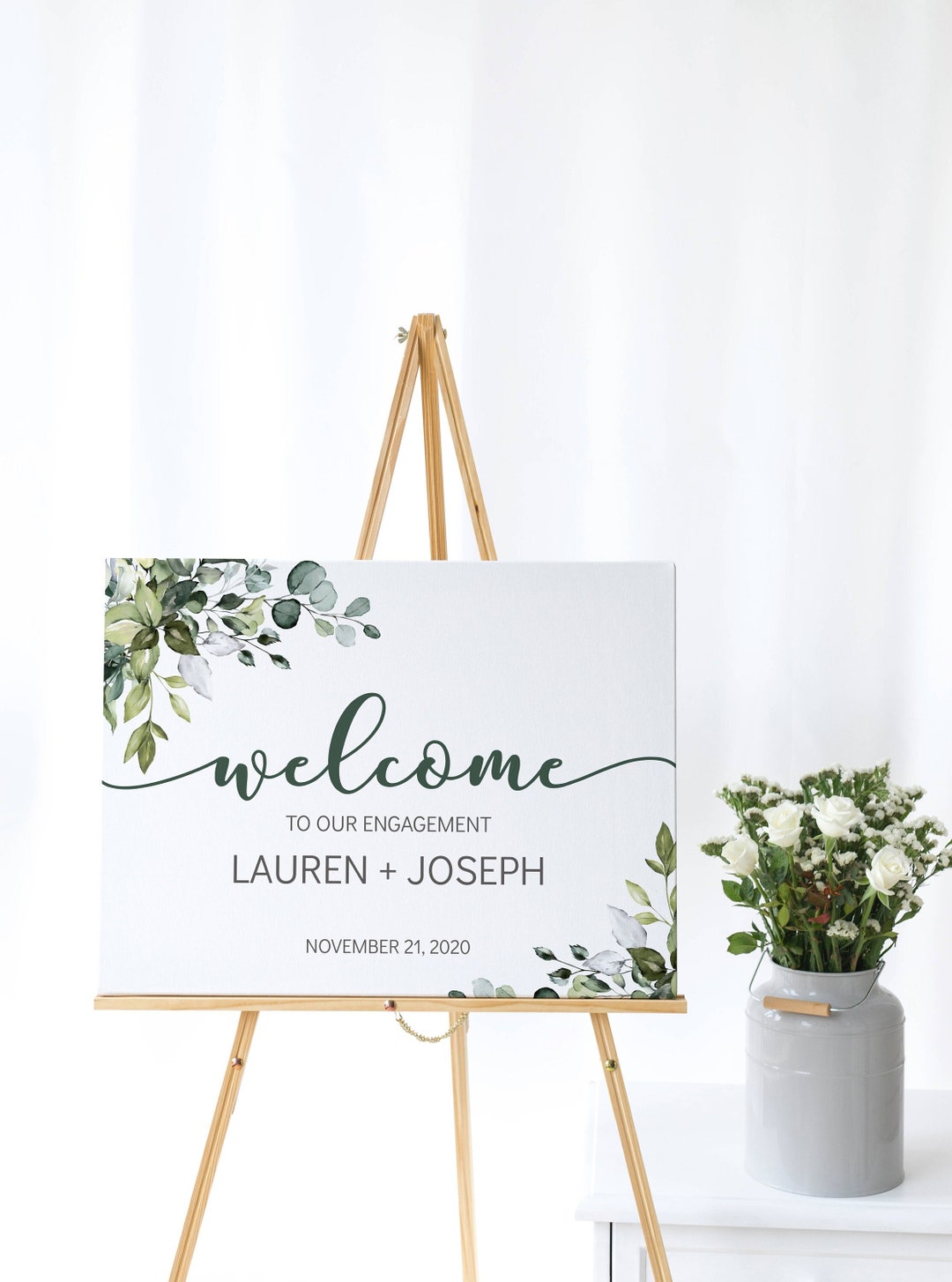 Engagement Welcome Sign Template, Greenery Welcome Sign, Eucalyptus ...
