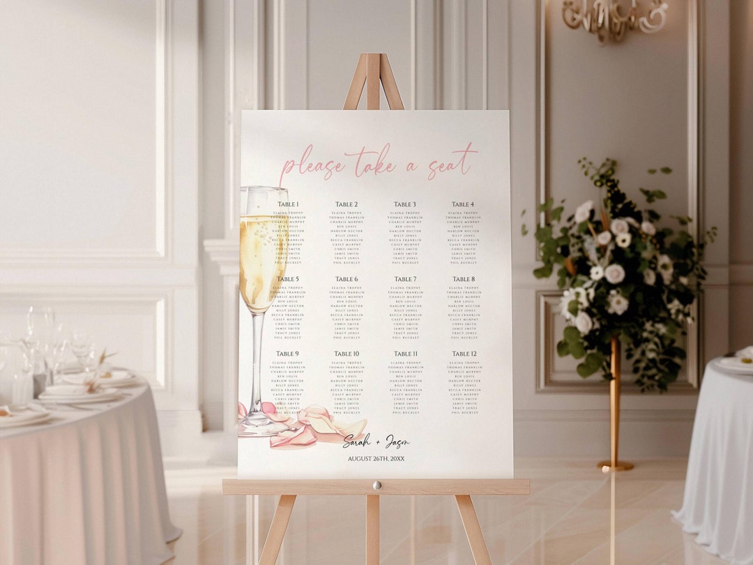 Petals and Prosecco Seating Chart Template, Find Your Seat, Editable ...