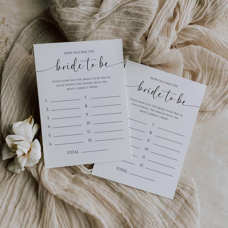 How Old Was the Bride to Be Game, Minimalist Bridal Shower Game ...