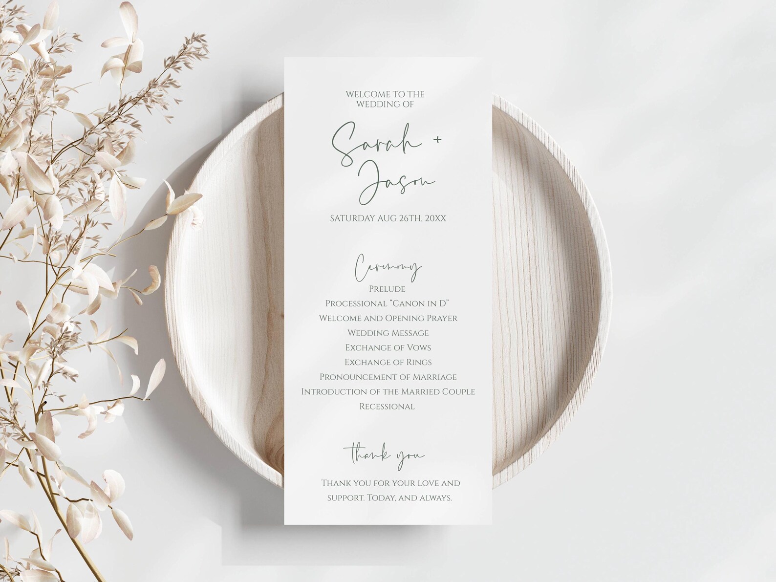 Sage Green Wedding Program Template, Order of Service Card, Mint Green ...