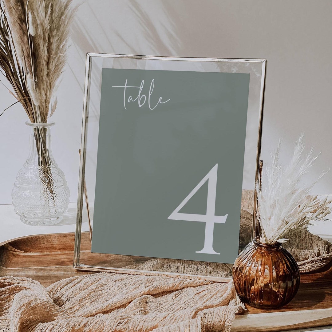 Sage Green Table Number Template, Green and White Table Number Card ...