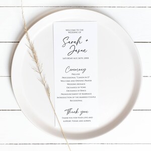 Minimalist Wedding Program Template, Modern Order of Service Card ...