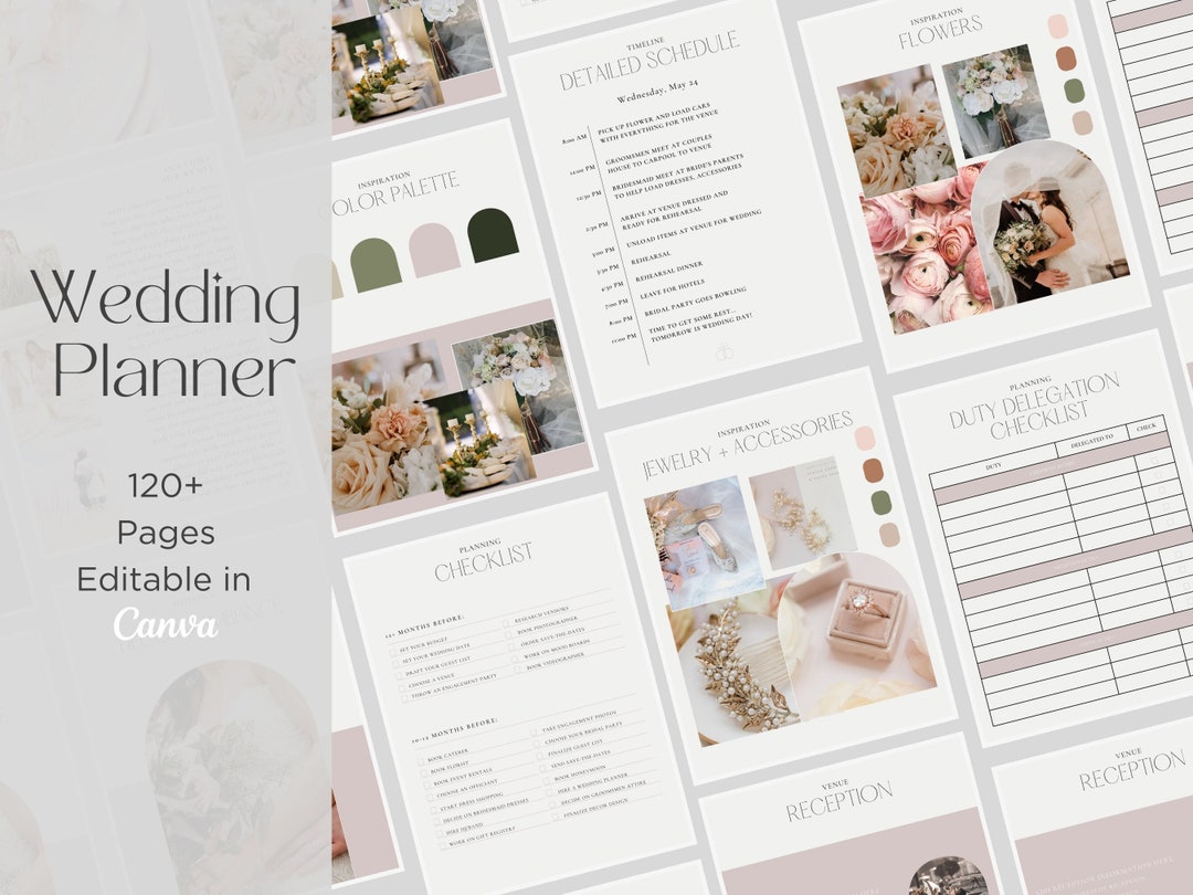 Digital Wedding Planner Template, Printable Planner, Editable Canva ...