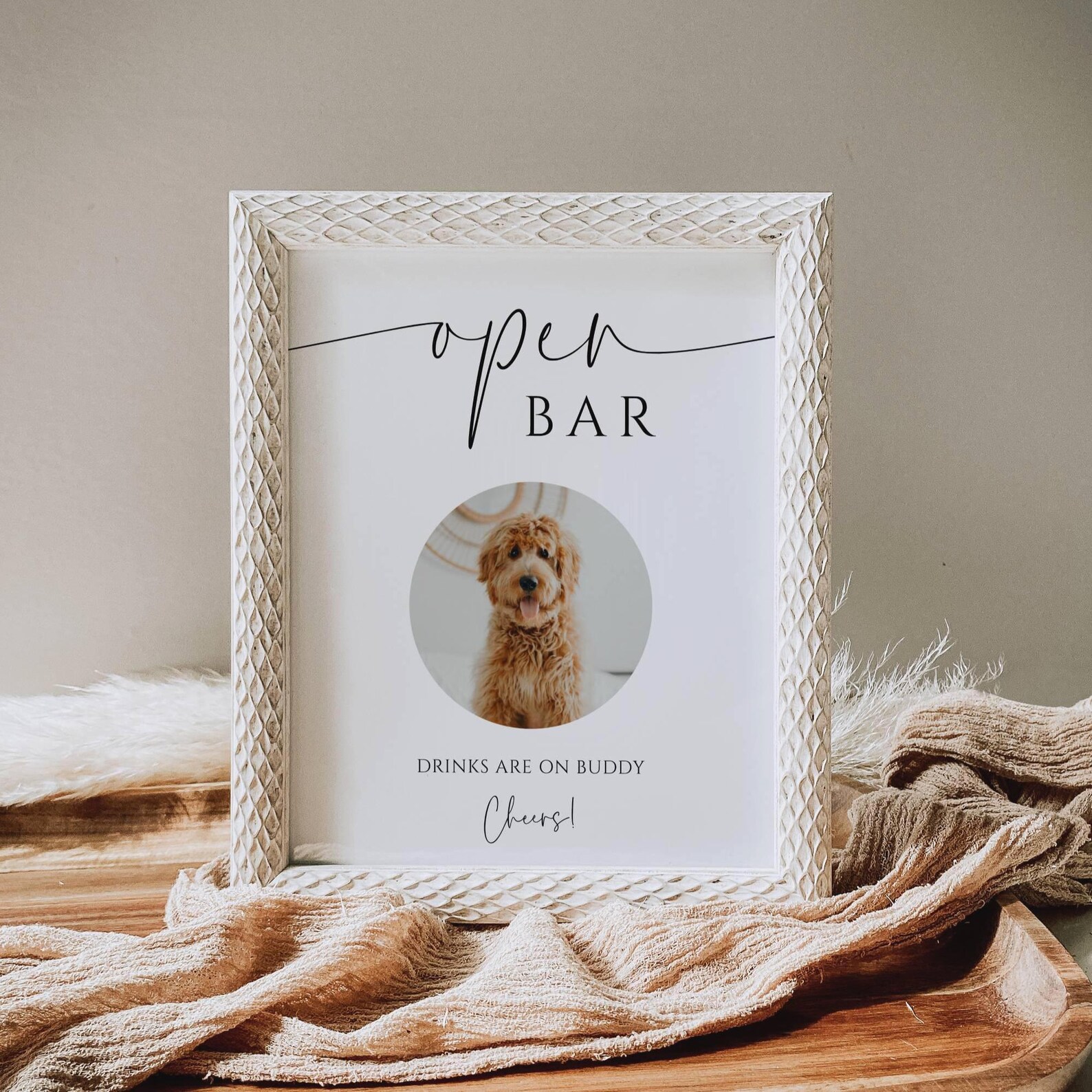 Open Bar Dog Sign, Pet Photo Wedding Bar Template, Bar Drinks Wedding ...