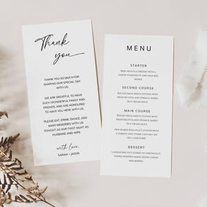 Minimalist Thank You Napkin Note, Modern Menu Card Template, Wedding ...