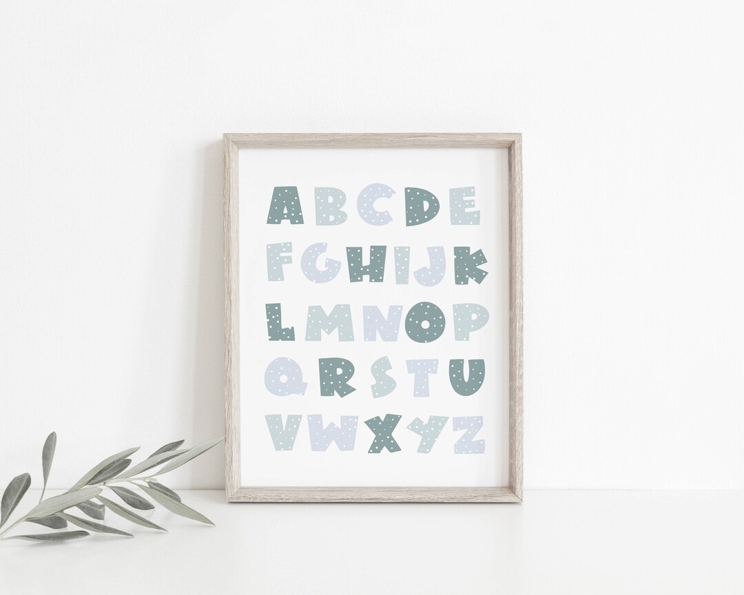Alphabet Poster, Alphabet Printable, Green Blue ABC Wall Art, Nursery ...