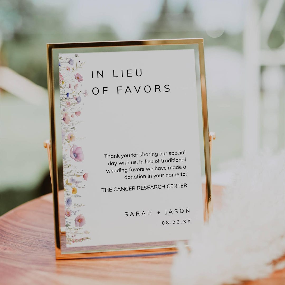 Wildflower in Lieu of Favors Sign Template, Purple Spring Floral ...