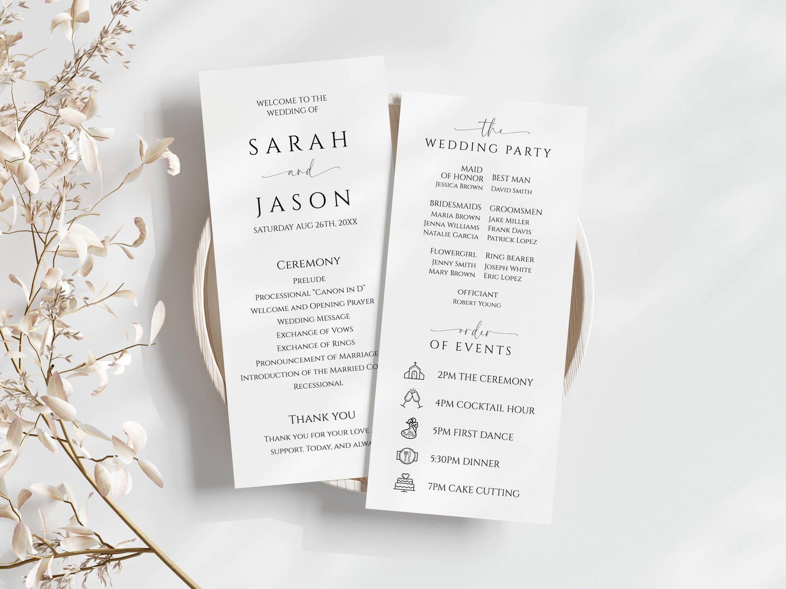 Wedding Program With Icons Template, Minimalist Wedding Day Timeline ...