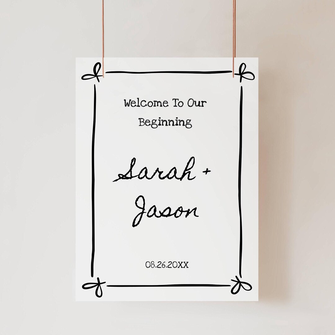 Hand Drawn Wedding Welcome Sign Template, Whimsical Welcome Poster ...
