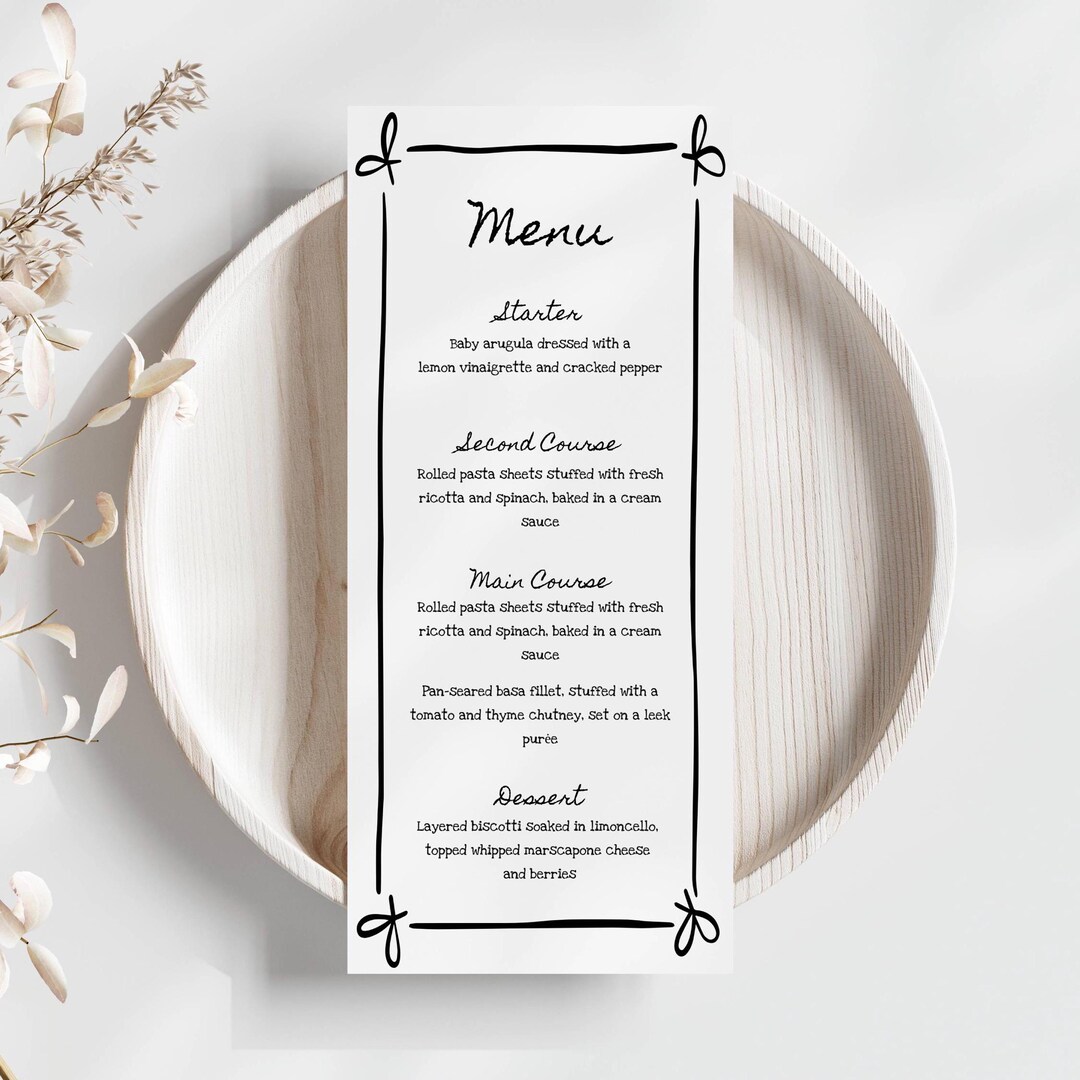 Hand Drawn Menu Card, Whimsical Menu Card Template, Quirky Handwritten ...
