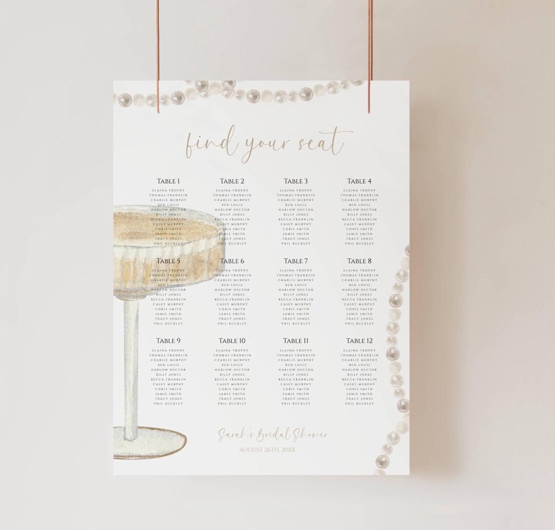 Pearls and Prosecco Seating Chart Template, Find Your Seat, Editable ...