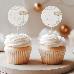 Pearls and Prosecco Cupcake Topper Template, Bridal Shower Decor ...