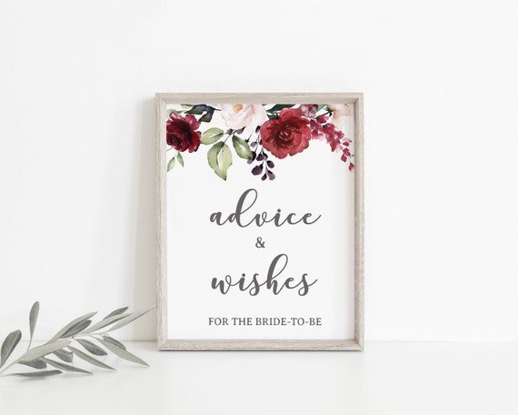 Advice and Wishes for the Bride to Be Sign Burgundy Floral - Etsy Canada