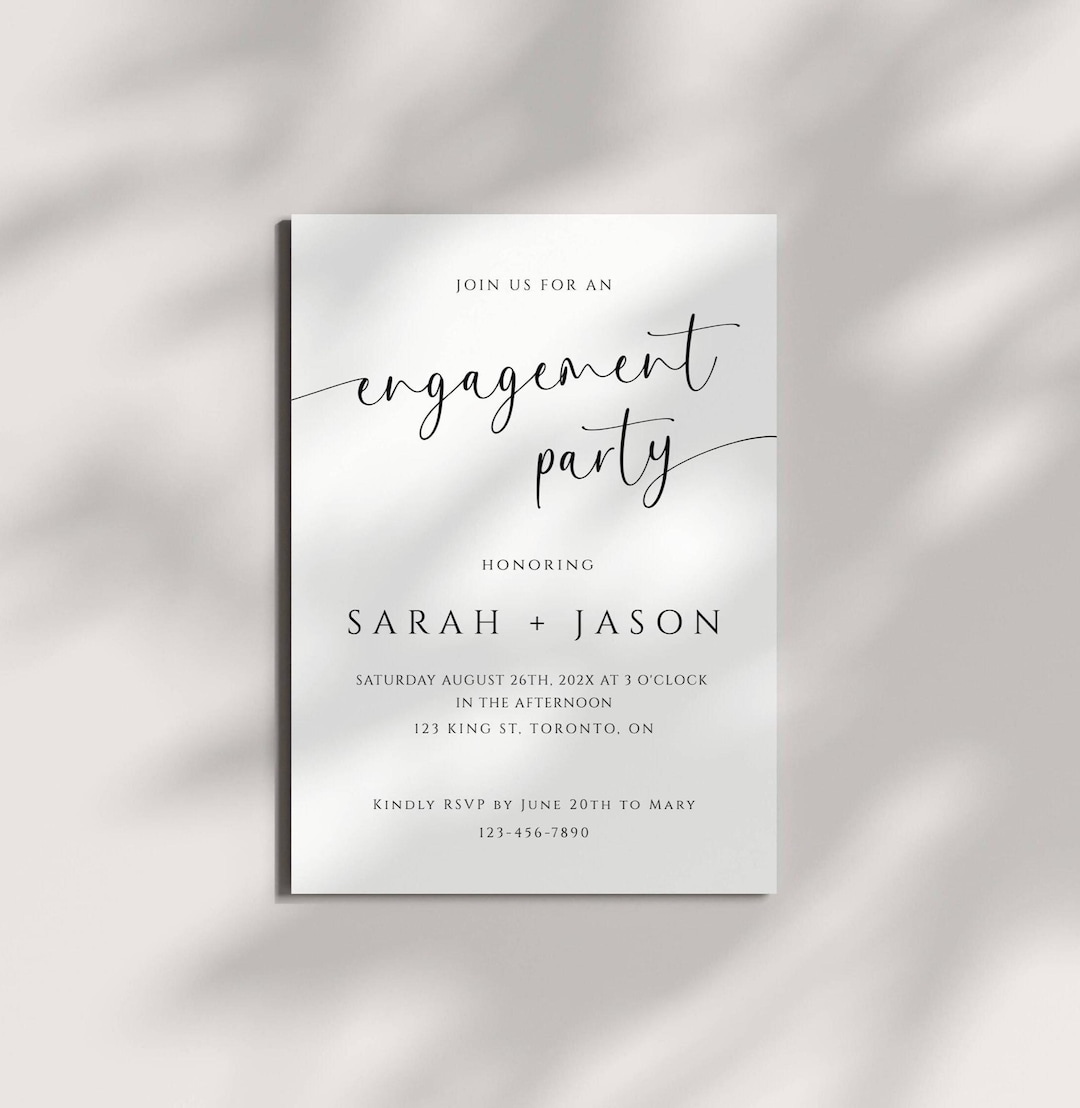 Engagement Party Invitation Template, Modern Black and White Invite ...