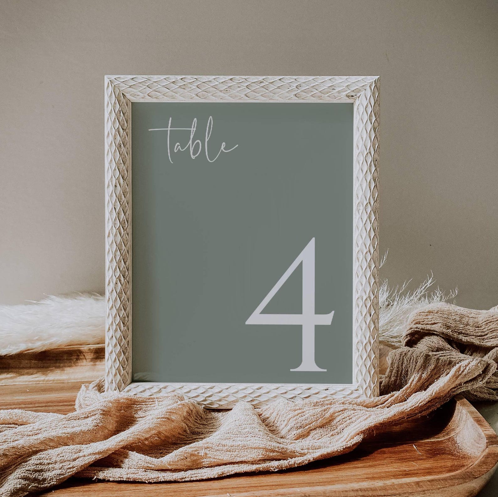 Sage Green Table Number Template, Green and White Table Number Card ...