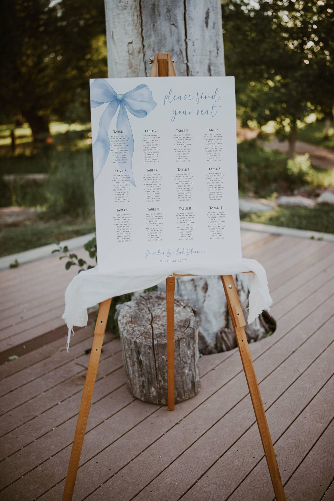 Blue Bow Seating Chart, Bridal Shower Seating Chart Template, Something ...