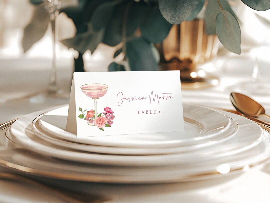 Petals and Prosecco Place Cards Template, Editable Bridal Shower Name ...