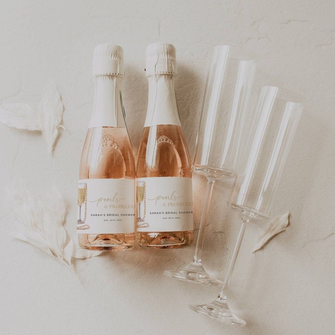 Pearls and Prosecco Mini Champagne Label Template, Editable Bridal ...