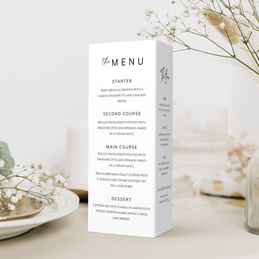 Trifold Wedding Table Number and Menu, Modern Tri-fold Menu Template ...