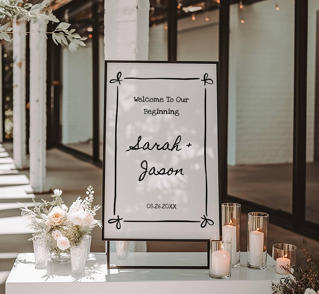 Hand Drawn Wedding Welcome Sign Template, Whimsical Welcome Poster ...