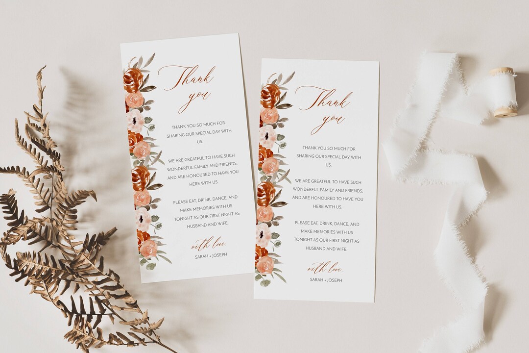 Fall Wedding Thank You Template, Terracotta Wedding Thank You Place ...