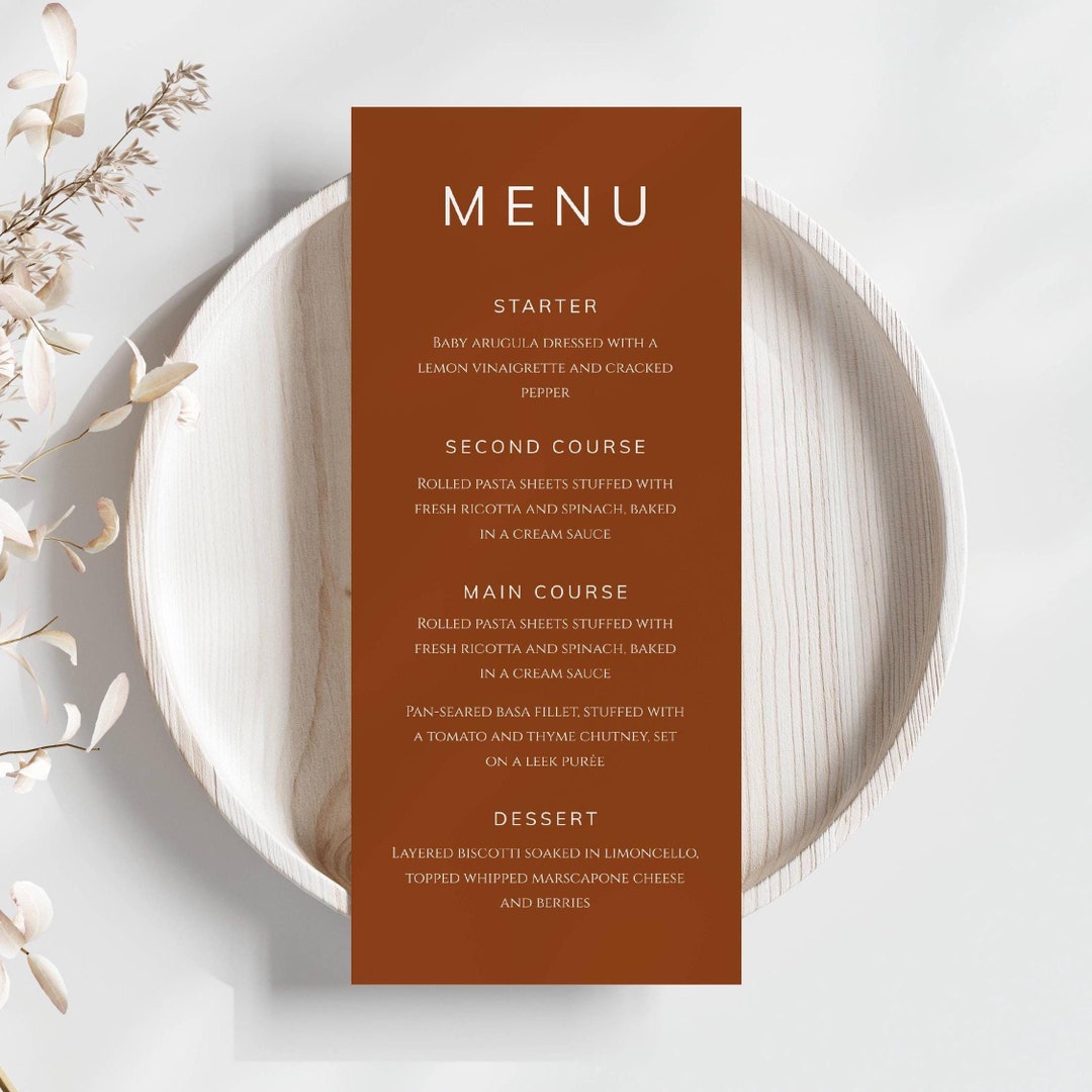 Terracotta Menu Card, Modern Minimalist Menu Card Template, Rust Orange ...