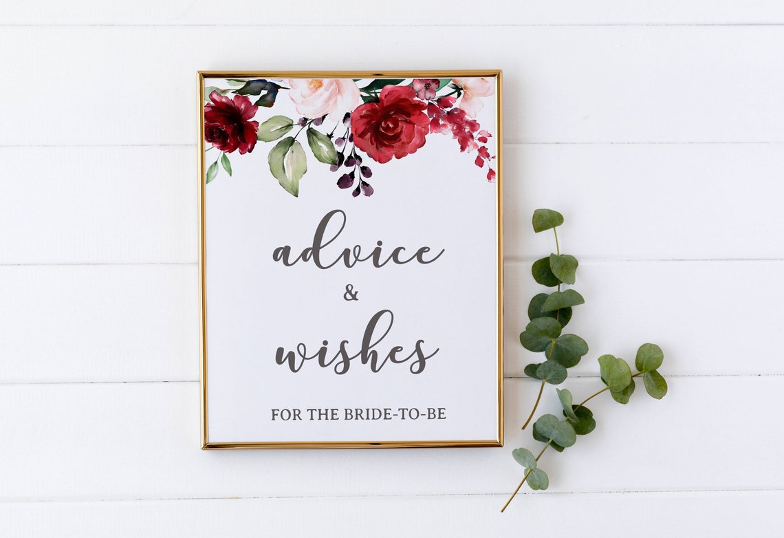 Advice and Wishes for the Bride to Be Sign Burgundy Floral - Etsy Canada