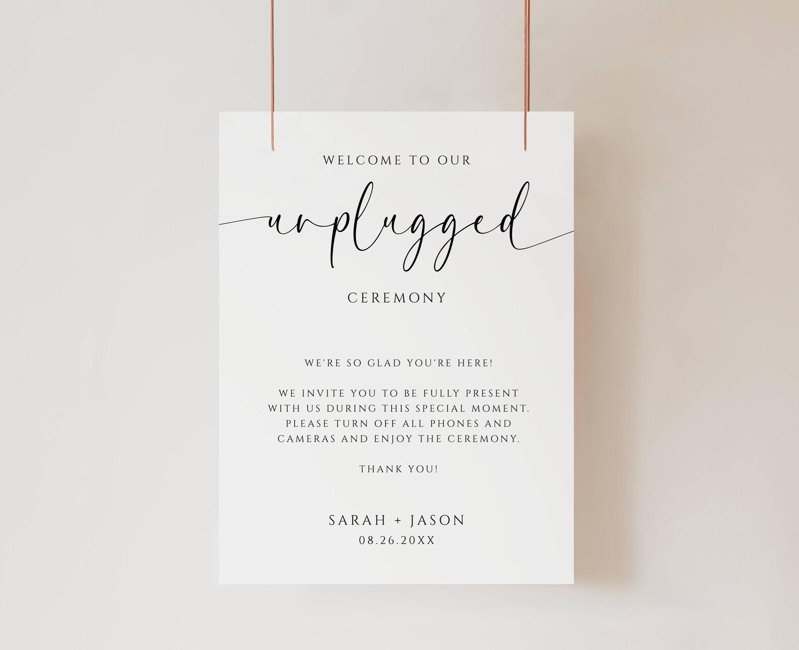Minimalist Unpluged Ceremony Sign Template, Elegant Wedding Welcome ...