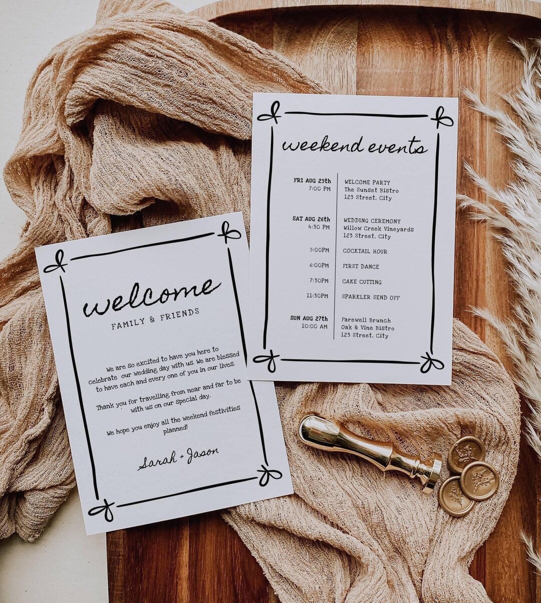 Hand Drawn Wedding Welcome Letter and Timeline Template, Whimsical ...