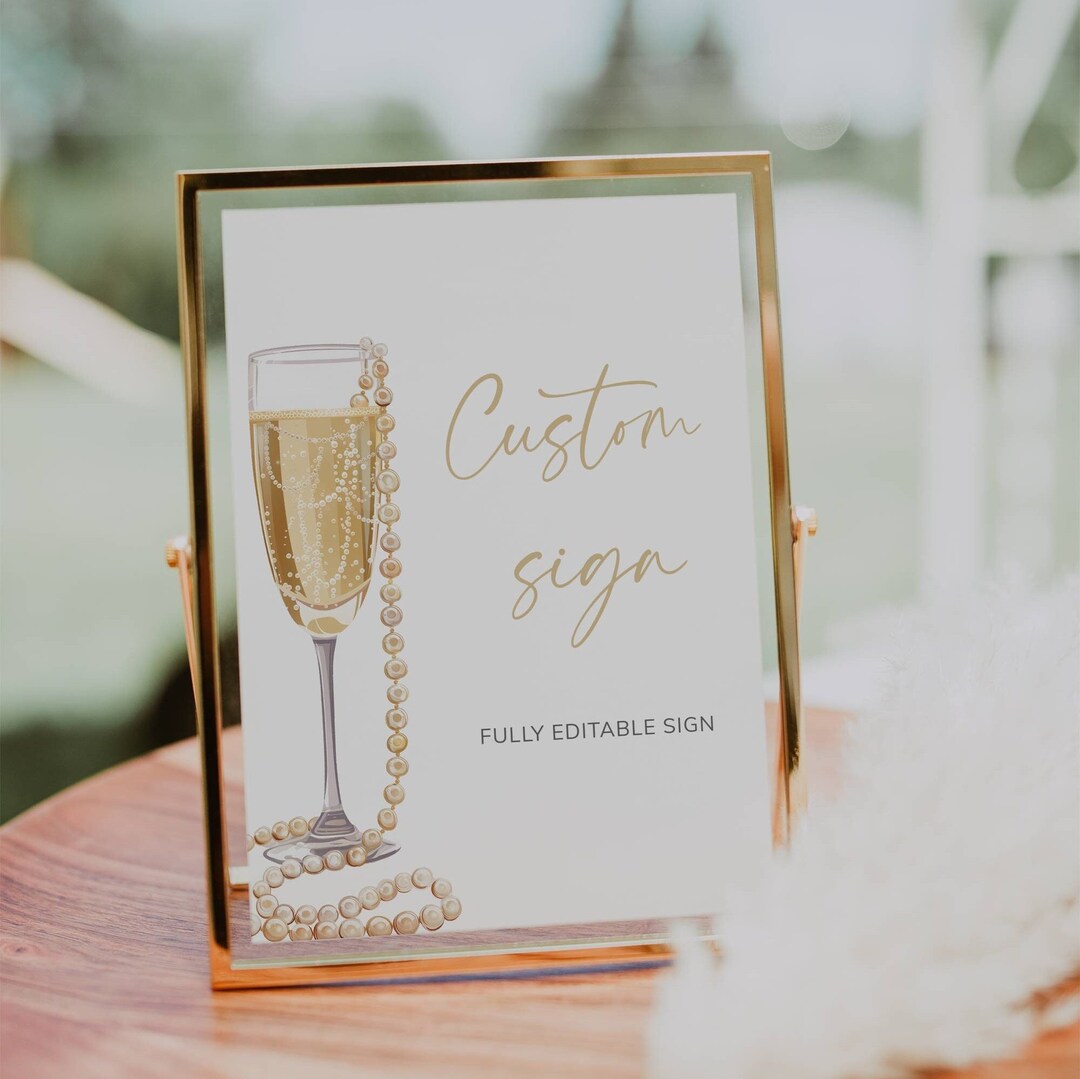 Pearls and Prosecco Custom Bridal Shower Sign, Wedding Shower Template ...