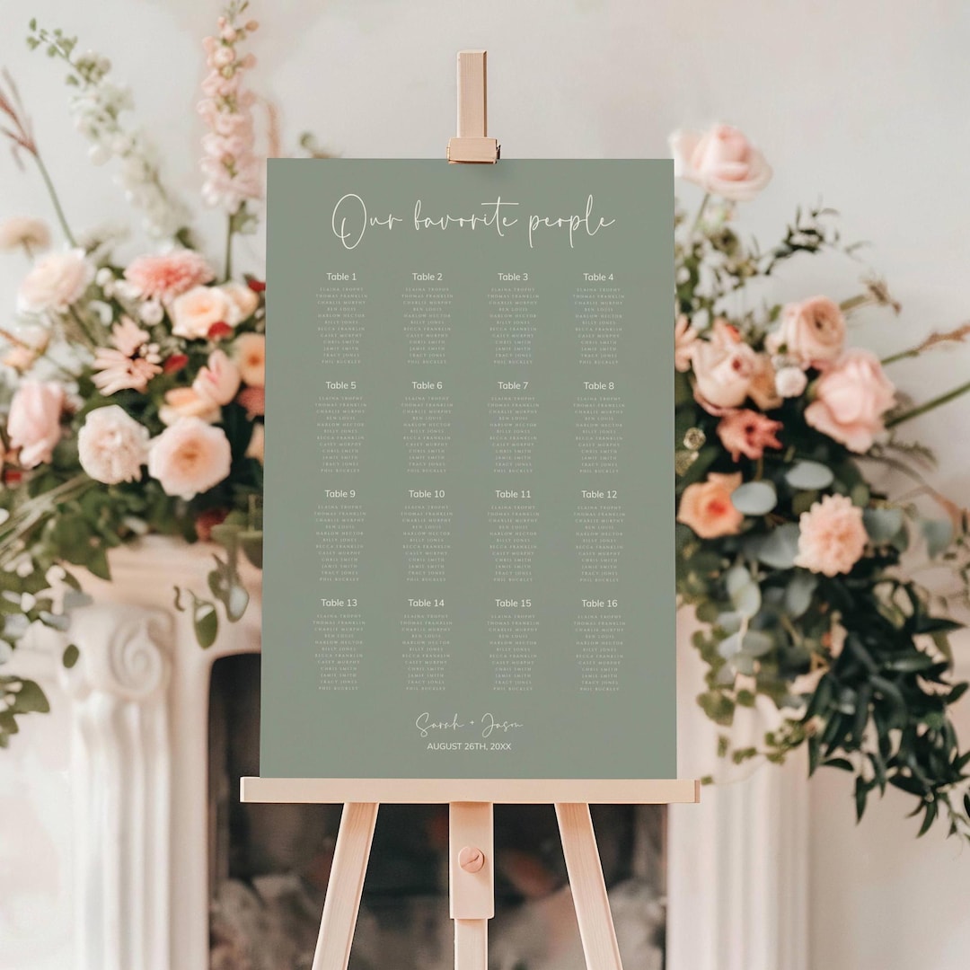Sage Green Wedding Seating Chart Template, Reception Find Your Seat ...