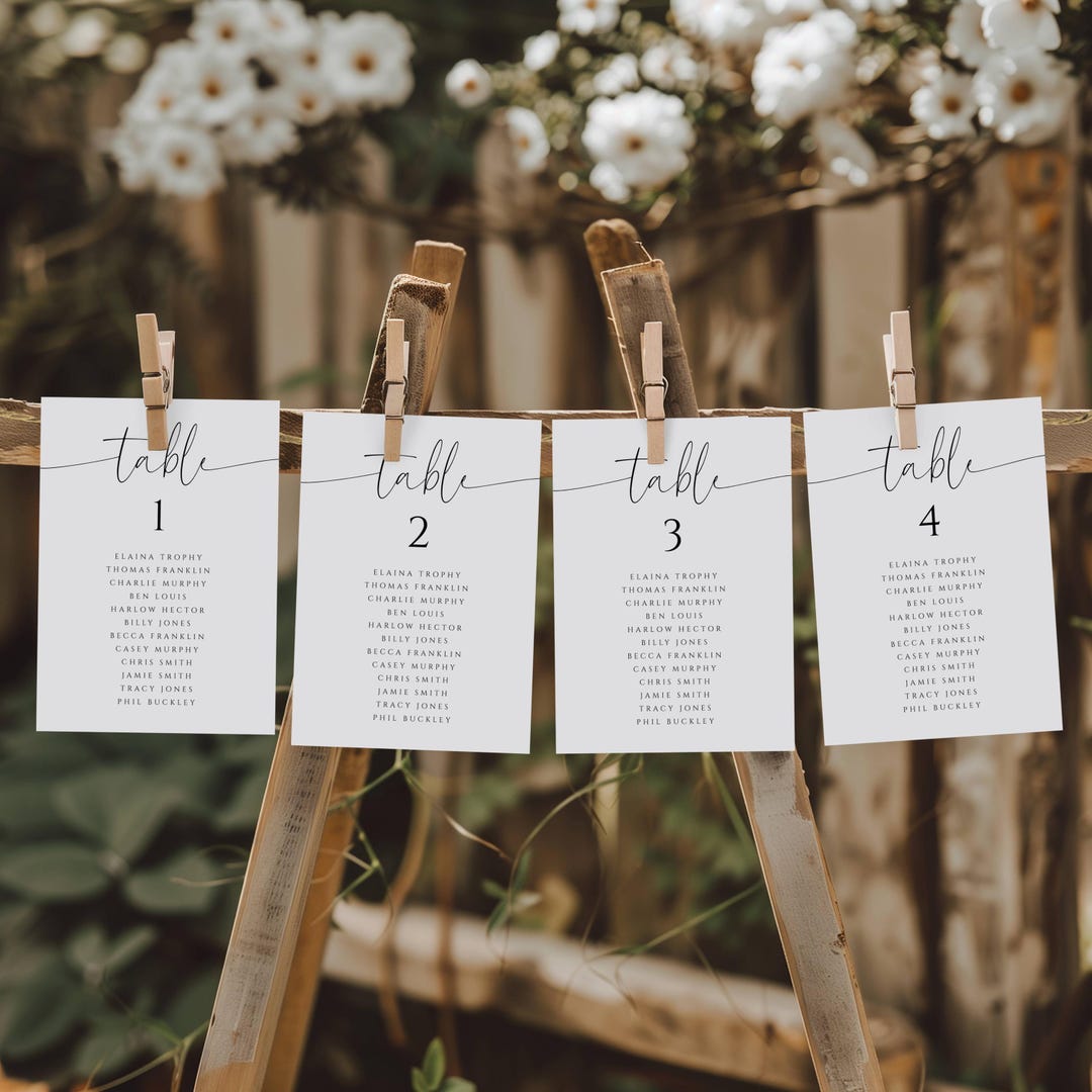 Minimalist Wedding Seating Chart Template, Script Seating Card, Modern ...