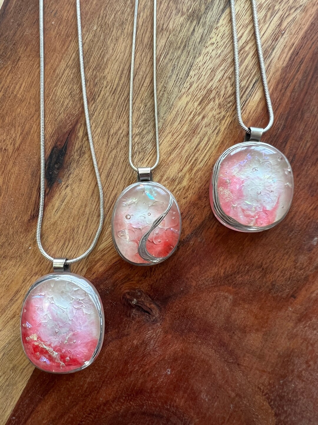 Pink Round Glass Pendants - Etsy