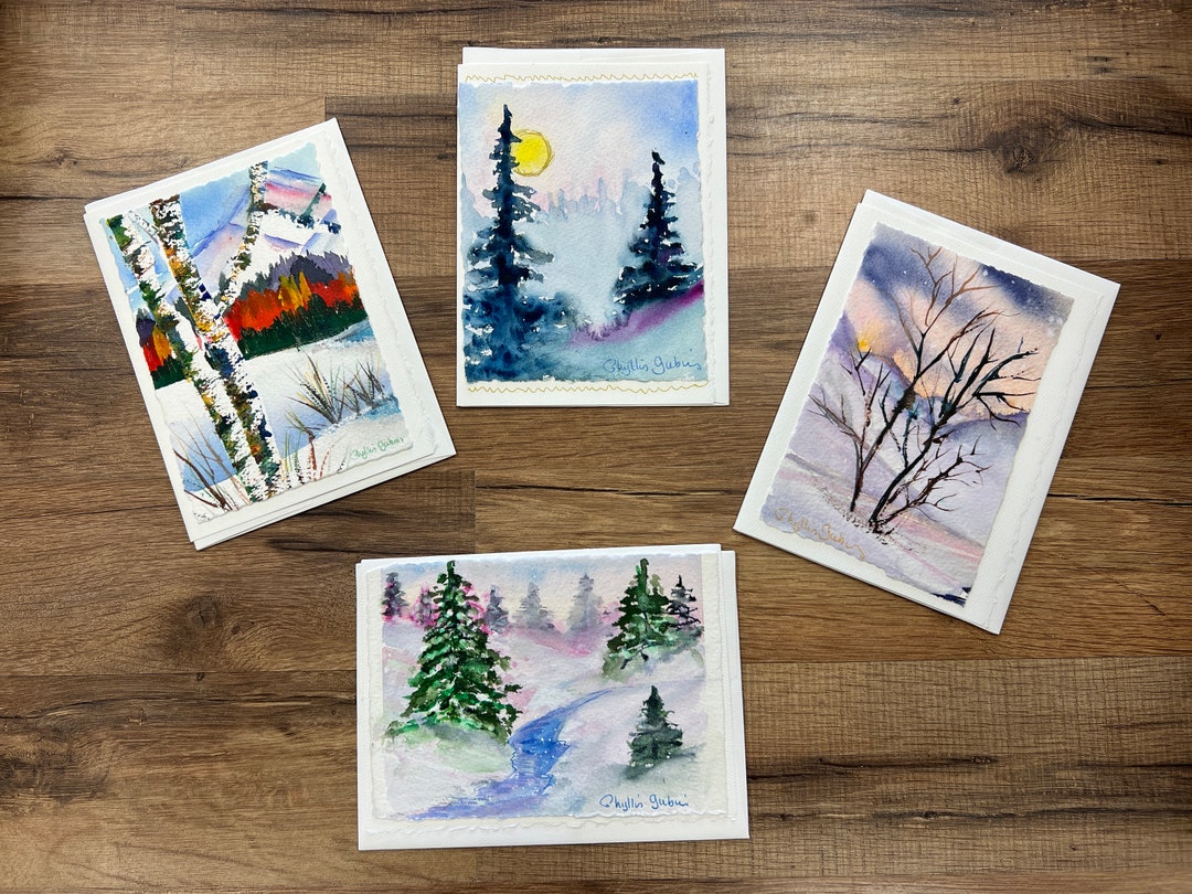 Trees Orignial Watercolor Cards - Etsy