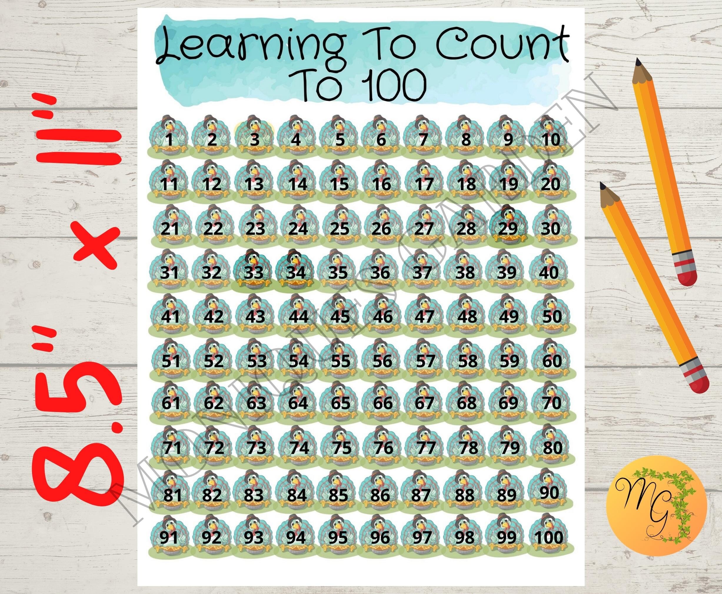 Count to 100 Chart: Homeschool & Classroom Learning (digital Download ...