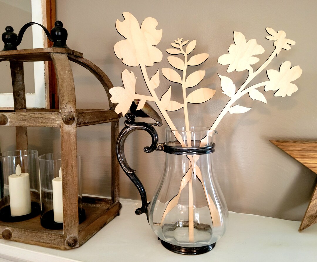 Wooden Flowers / Unpainted Your Choice / Wood Flower Stems / Large Wood ...