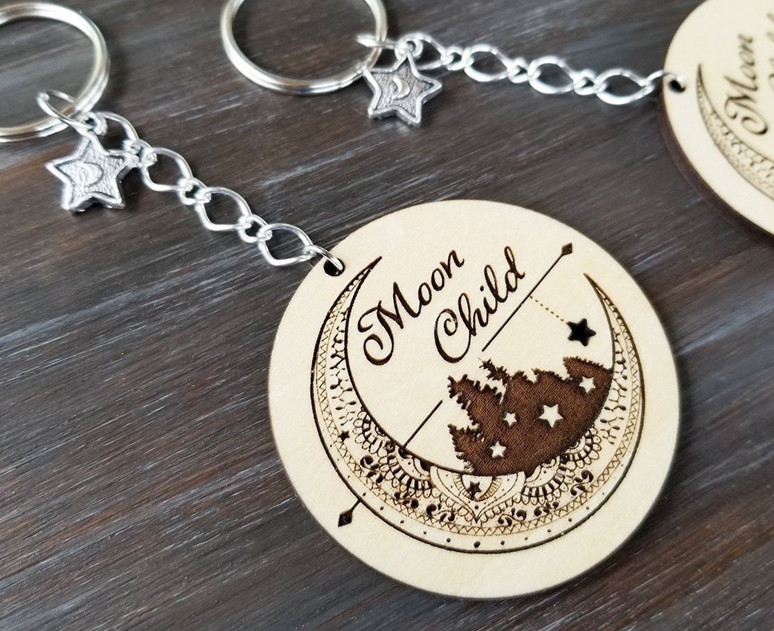 Moon Child Keychain / Key Fob / Moon Keychain / Star Keychain / Moon ...