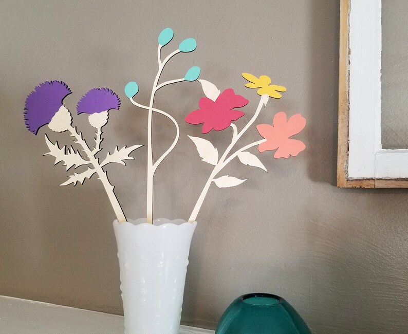 Wooden Flowers / Wood Flower / Wood Flower Stems / Large Wood | Etsy