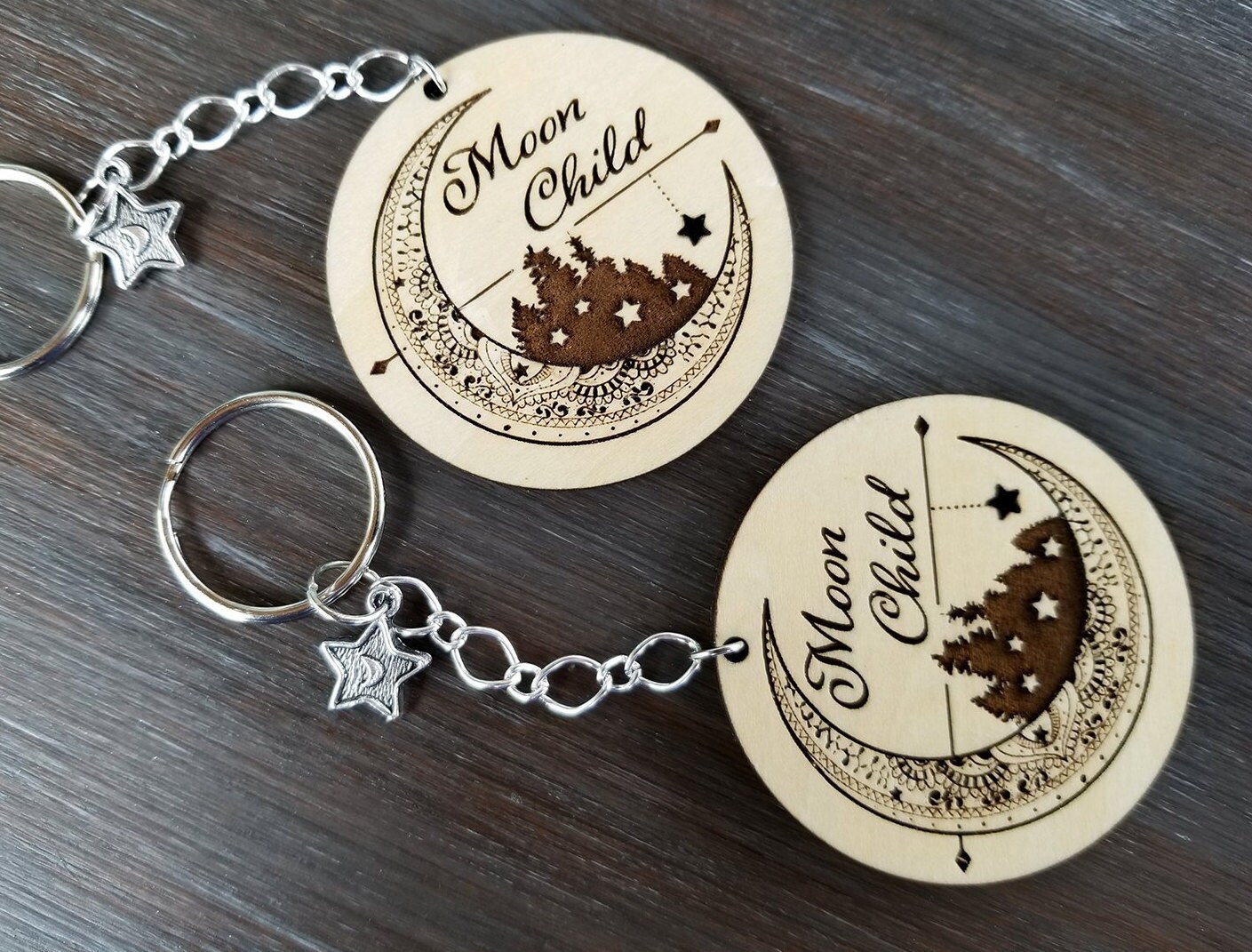 Moon Child Keychain / Key Fob / Moon Keychain / Star Keychain / Moon ...