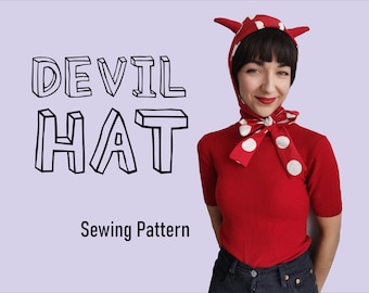 Red Devil Horn Hat, Devil Vintage Bonnet, Devil Hood, Hat With Horns, Horned Devil Bonnet, Latex ...